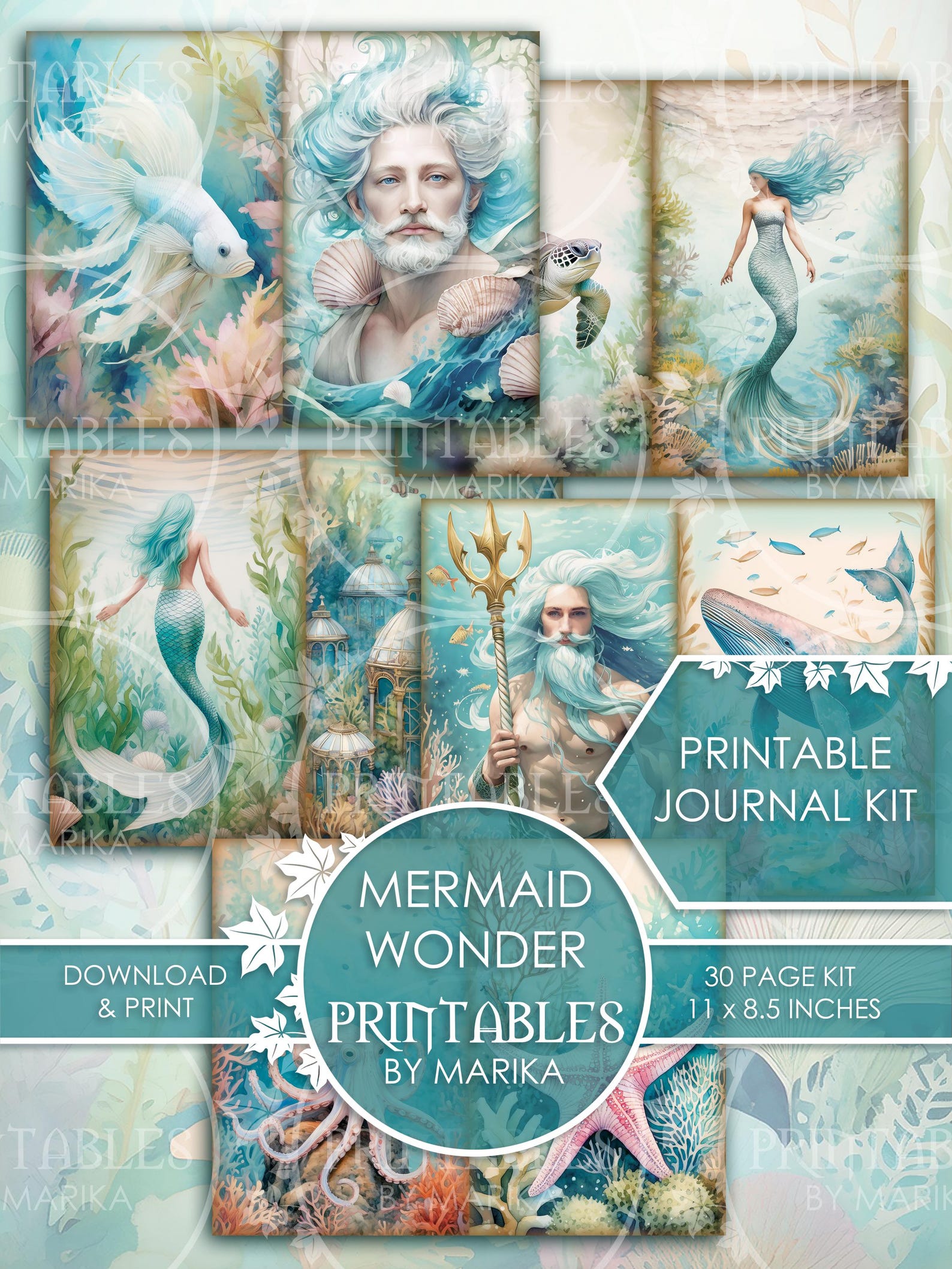 Mermaid Wonder Junk Journal Kit. Printable Mermaid Digital Downloads ...
