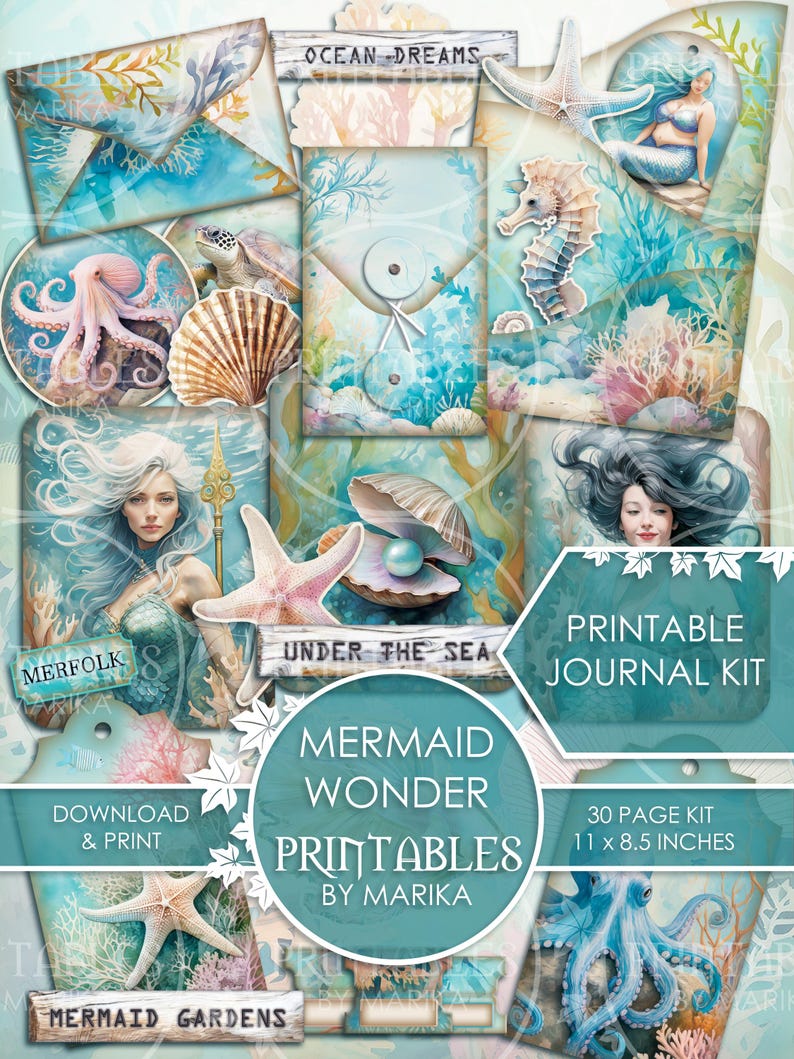 Mermaid Wonder Junk Journal Kit. Printable Mermaid Digital Downloads ...