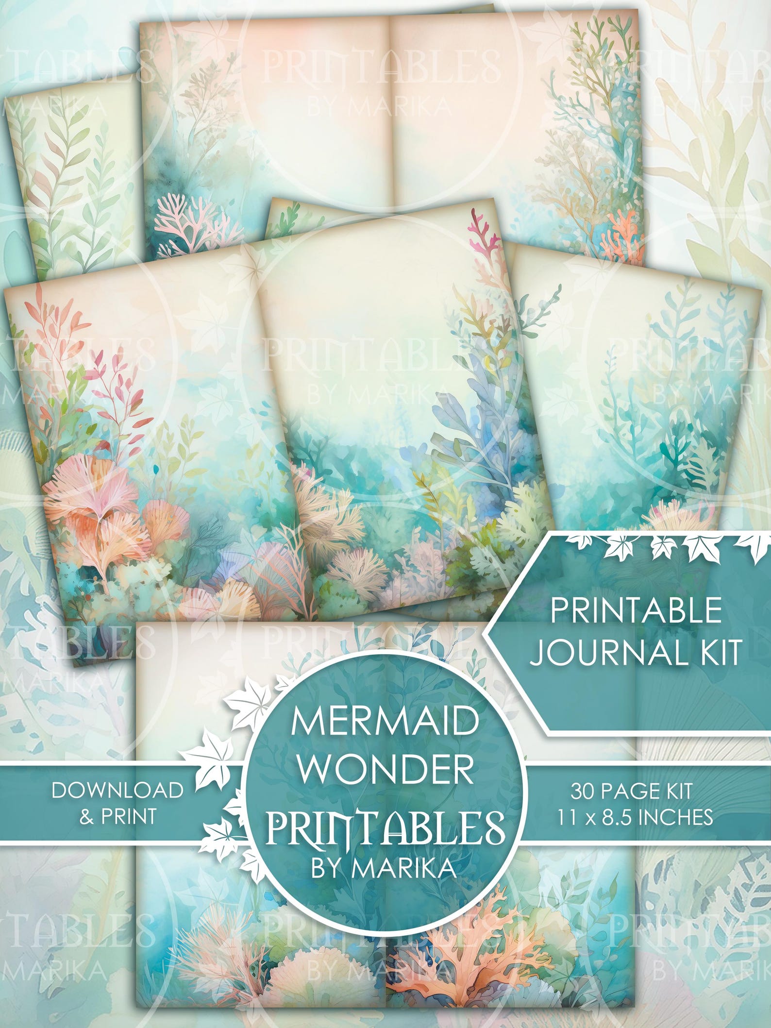 Mermaid Wonder Junk Journal Kit. Printable Mermaid Digital Downloads ...