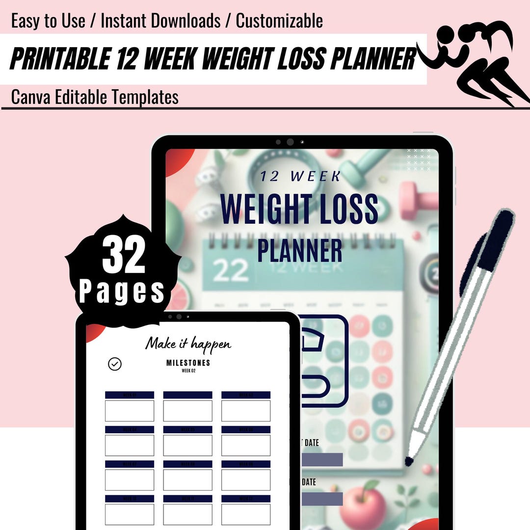 12 Week Weight Loss Planner, Weight Loss Tracker, Weight Loss Editable ...