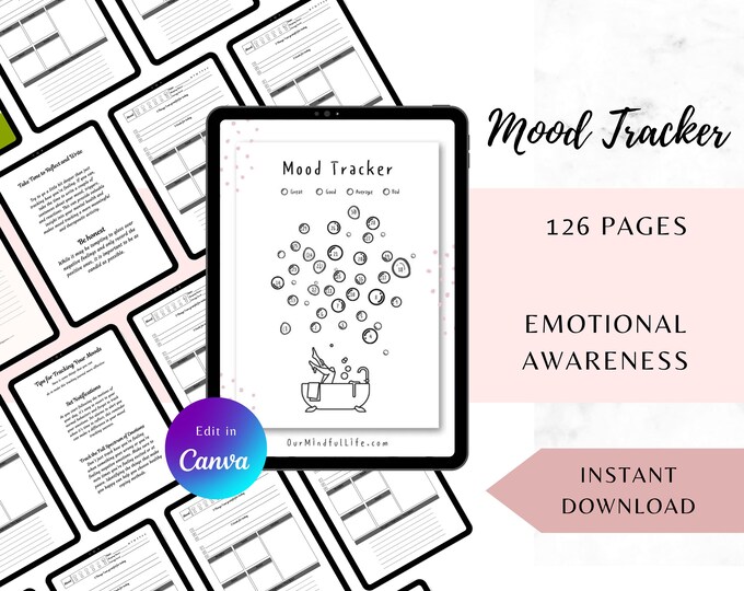 Mood Tracker Printable Daily Yearly Mood Journal, Mental Health ...