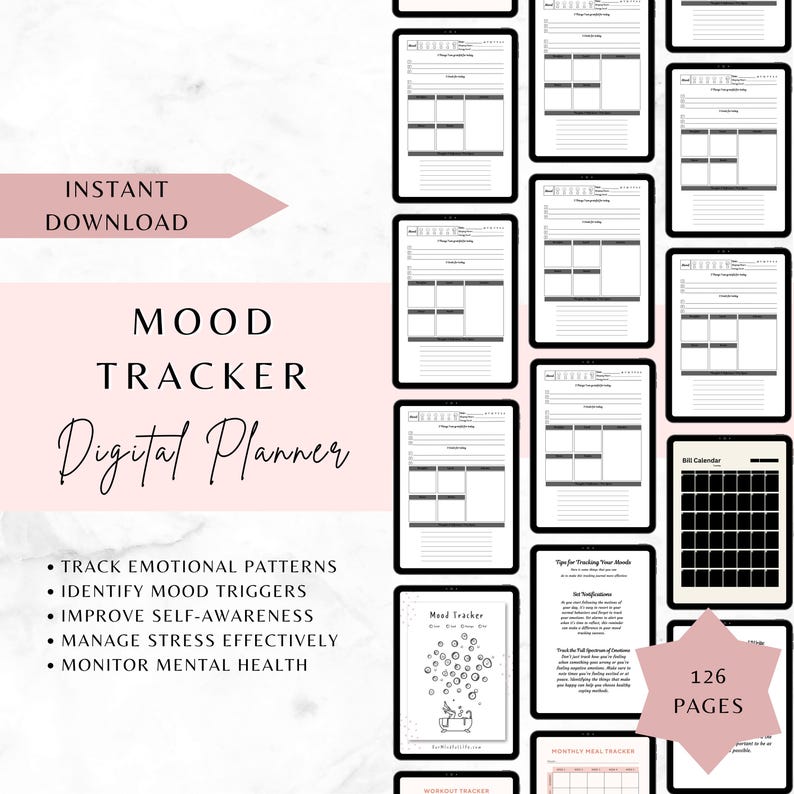 Mood Tracker Printable, A Year in Pixels, Mood Journal, Emotion Tracker ...