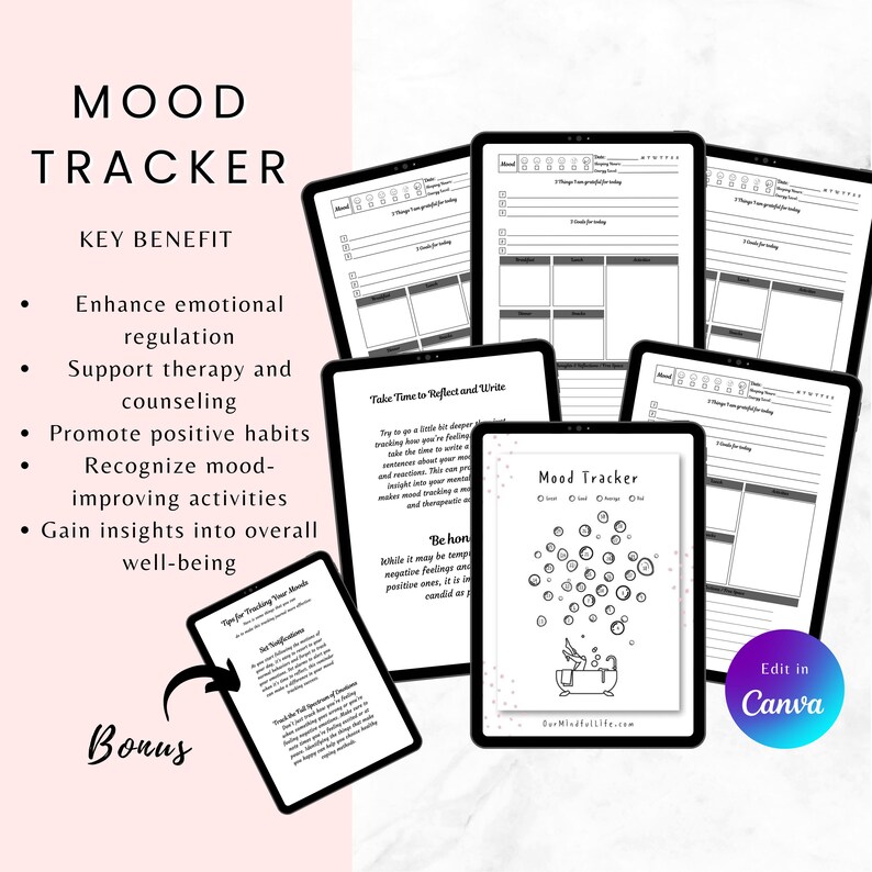 Mood Tracker Printable, A Year in Pixels, Mood Journal, Emotion Tracker ...