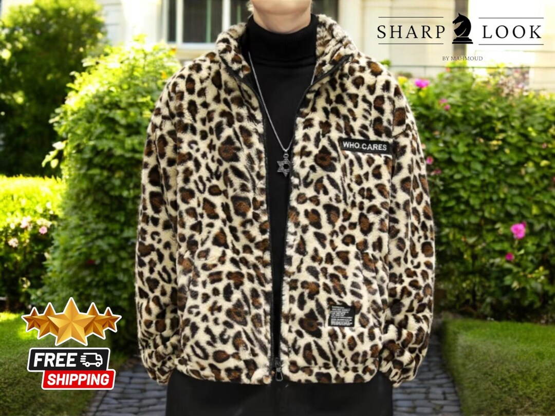 Leopard Print Padded Jacket | Zip-up Coat for Men | Baggy Outerwear ...
