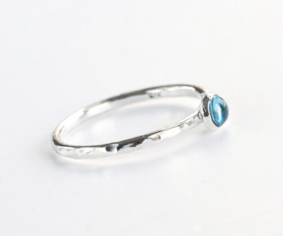 Blue Topaz Ring Stackable Topaz Ring Three Silver Ring