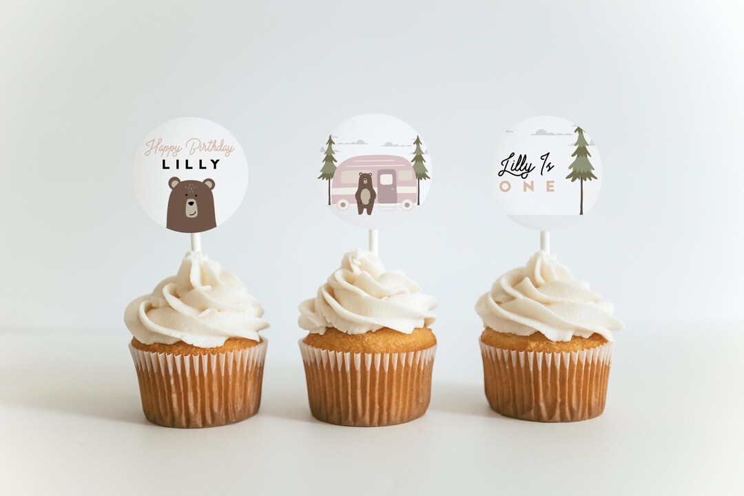 Pink Happy Camper Cupcake Topper: RV Party Decor Template (instant ...