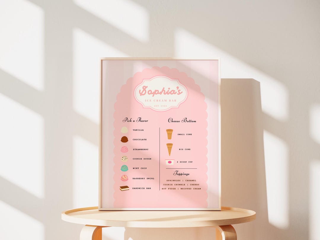 Editable Ice Cream Bar Menu Sign, Printable Ice Cream Bar Sign, Ice ...