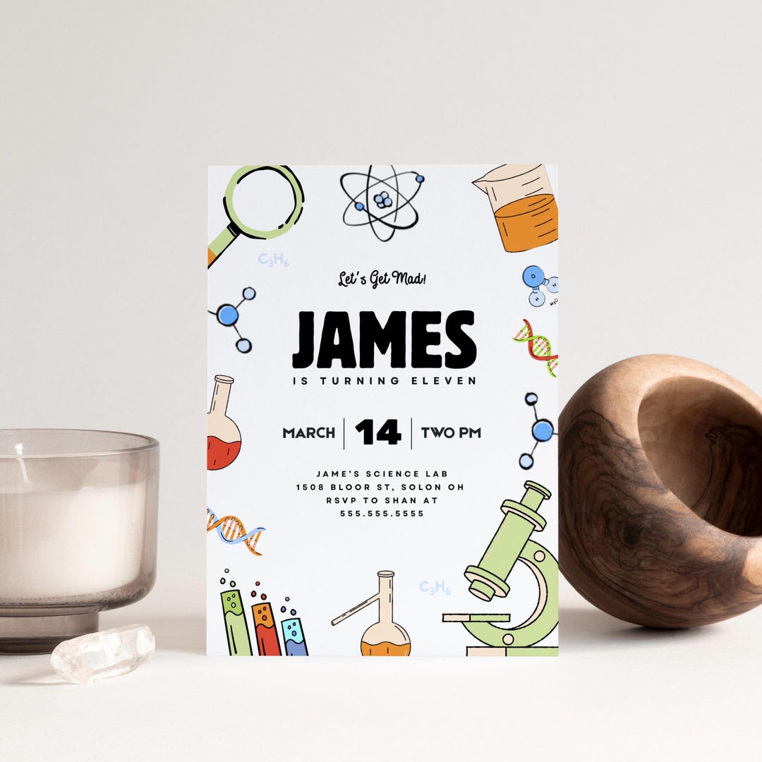 Science Birthday Invitation, Editable Mad Scientist Party Invite ...