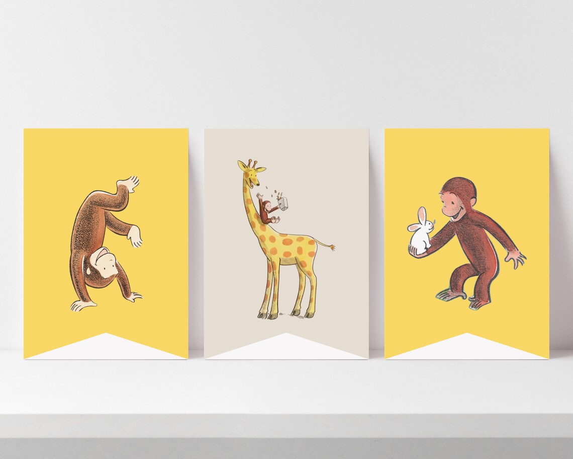 Vintage Curious George Birthday Gable Label: Editable Treat Box ...