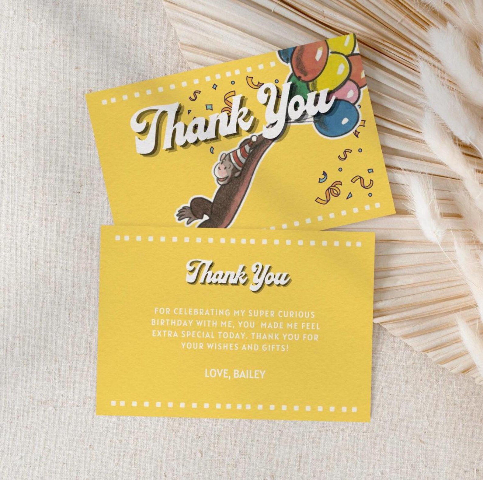 Editable Curious George Gift Tags: Birthday Thank You (digital) - Etsy