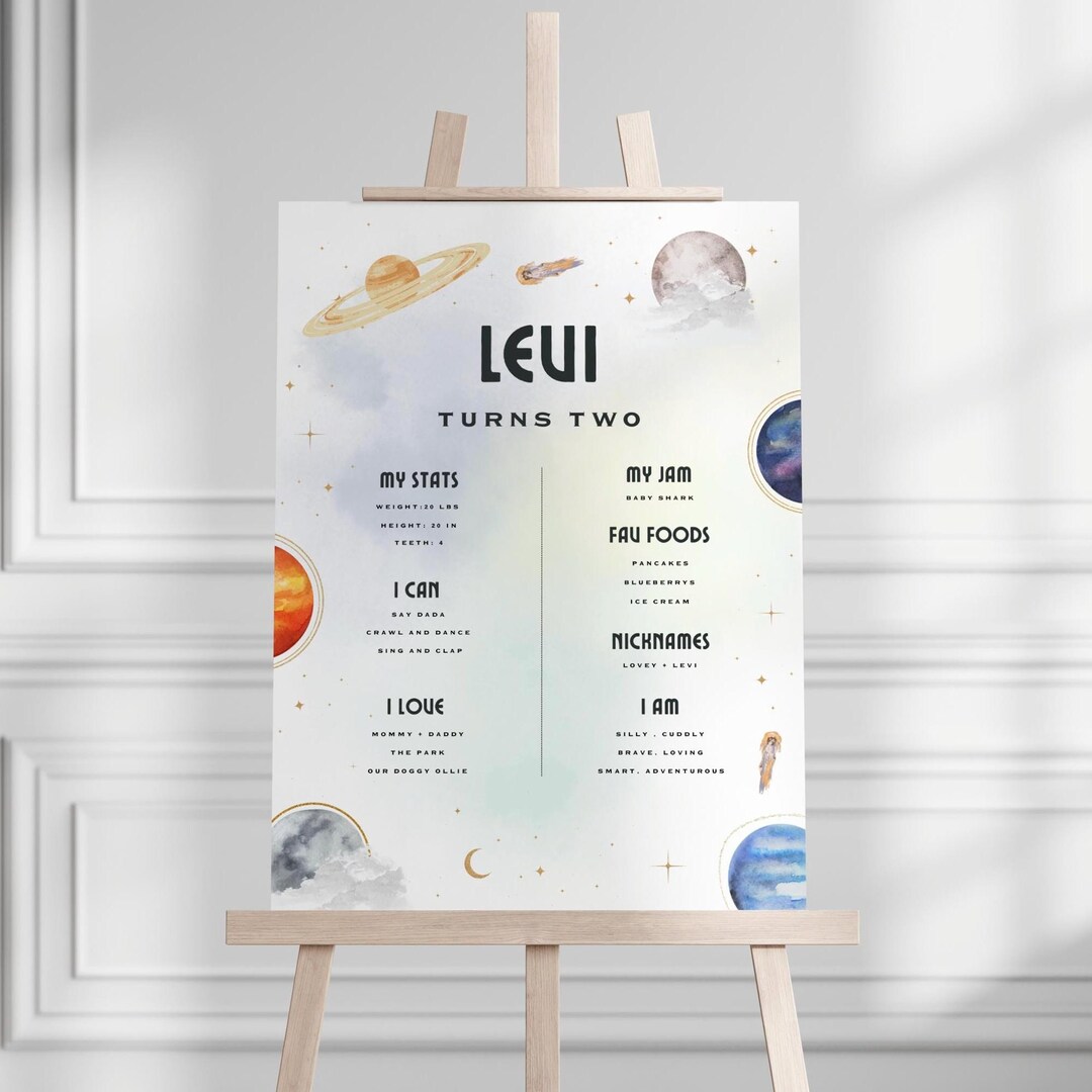 Galaxy Moon Birthday Milestone Sign: Editable Stats Board (digital ...