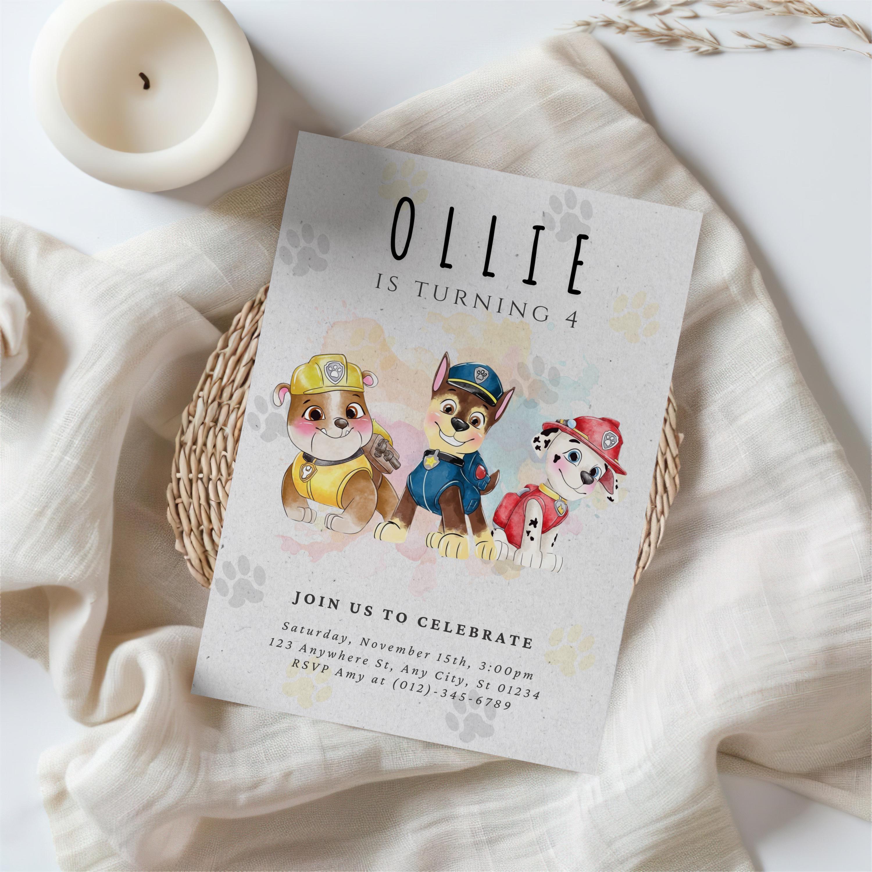 Editable Paw Party, Heroic Pups Invitation, Puppy Invite, Editable and ...