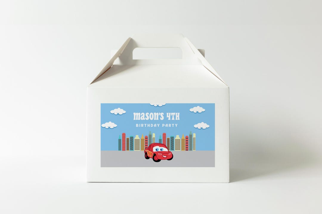 Red Car Theme Birthday Gable Label, Kids Birthday Party Favors, Cartoon ...