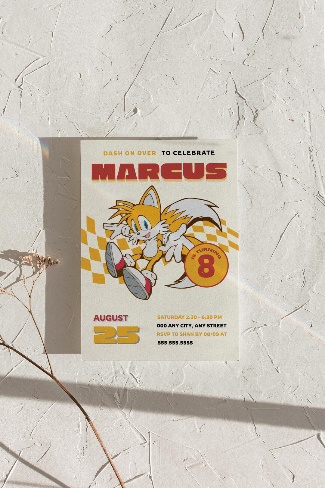 Modern Tails Sonic Birthday Invitation, Printable Birthday Invite ...