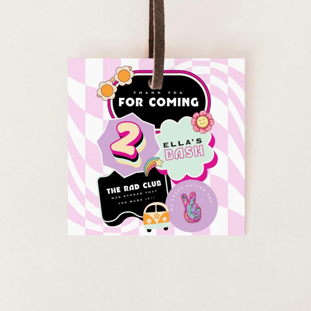 Retro Groovy Rad Birthday Tags, Two Cool Party Favor Tags, Instant ...
