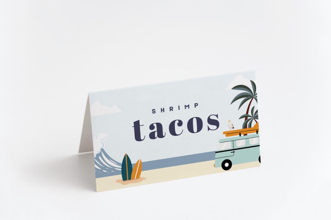 Surf Birthday Food Tents: Blue Surfboard Party Favors (digital Download ...