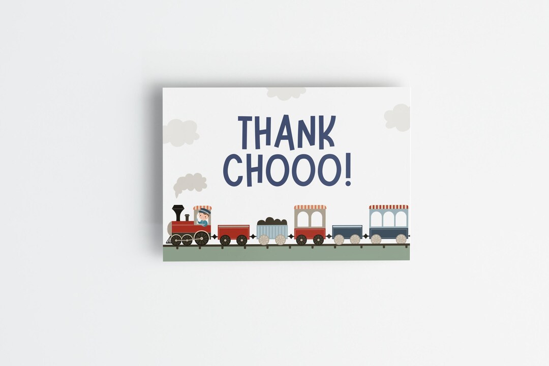 Modern Train Birthday Thank You Card: Printable Transportation Party ...