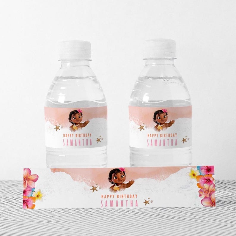 Tropical Water Bottle Labels, Moana Beverage Labels, Editable Printable ...