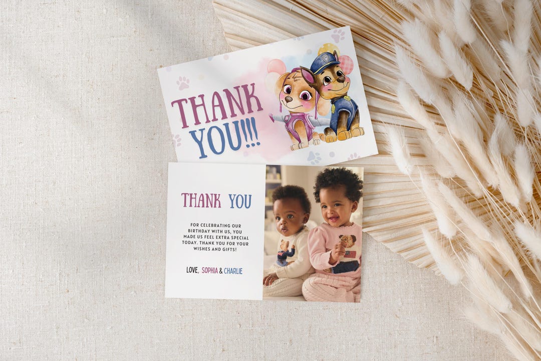 Paw Patrol Birthday Thank You Cards: Heroic Pups, Joint Party (editable, Printable) - Etsy
