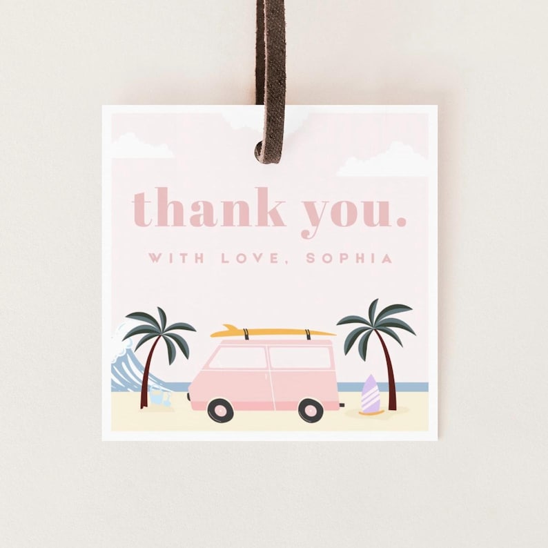 Editable Retro Surf Birthday Table Sign, Pink Modern Printable Template ...