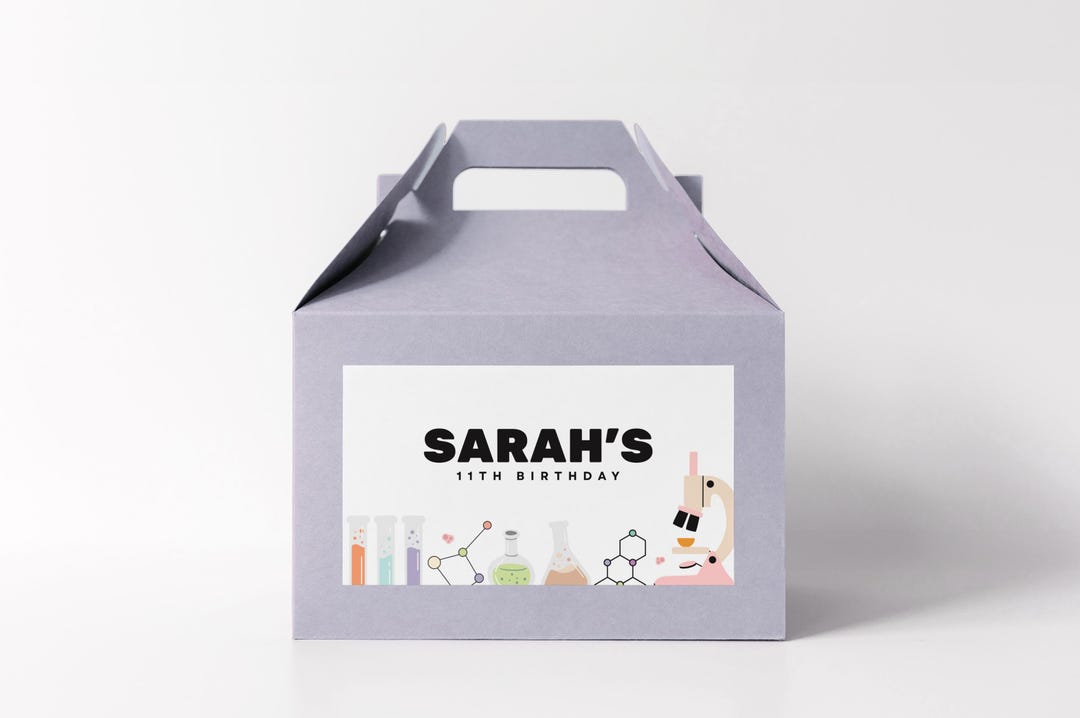 Science Birthday Gable Box Label, Mad Scientist Party Decor (digital ...