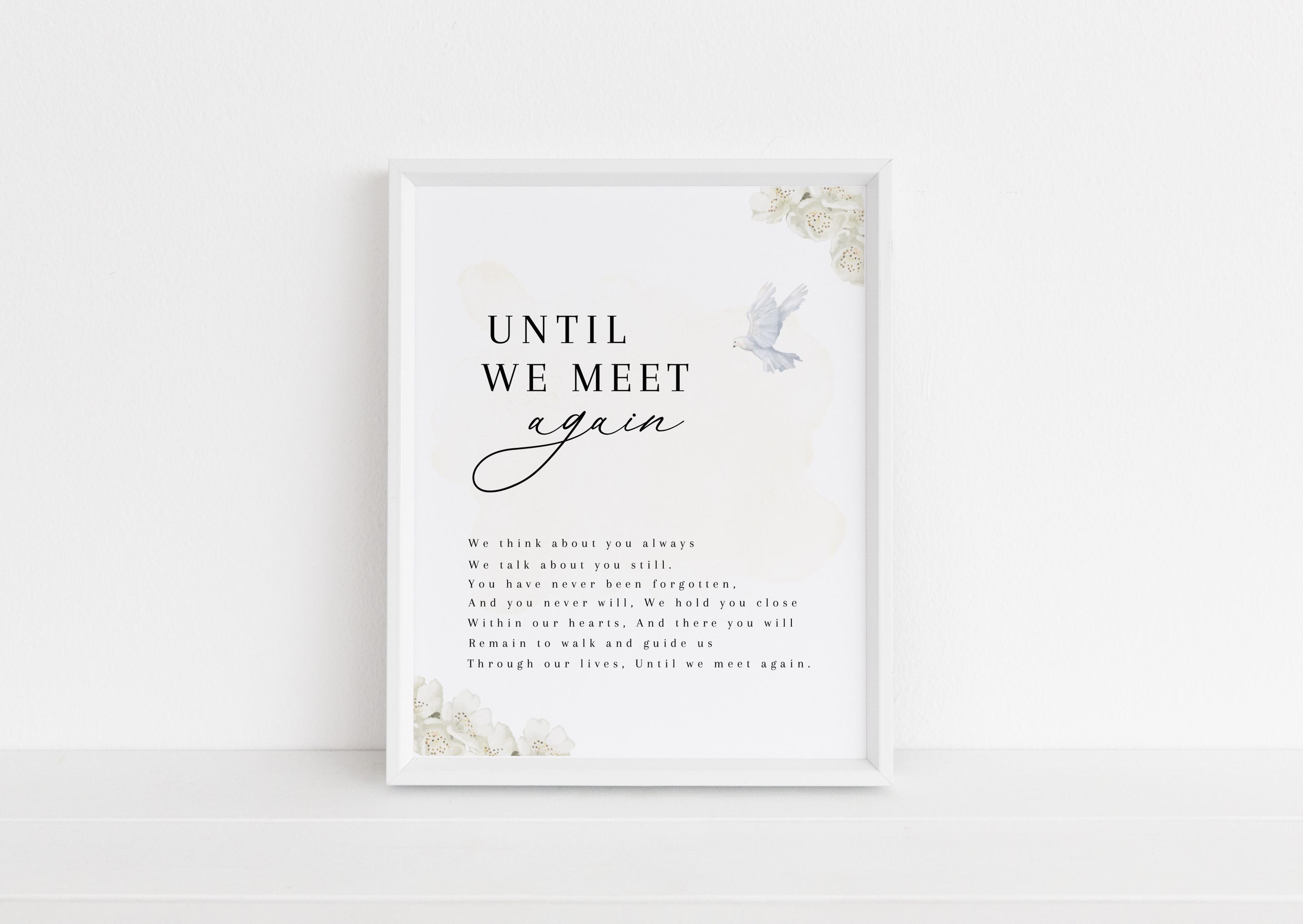Memorial Table Sign: Funeral Poem, "until We Meet Again" (digital ...