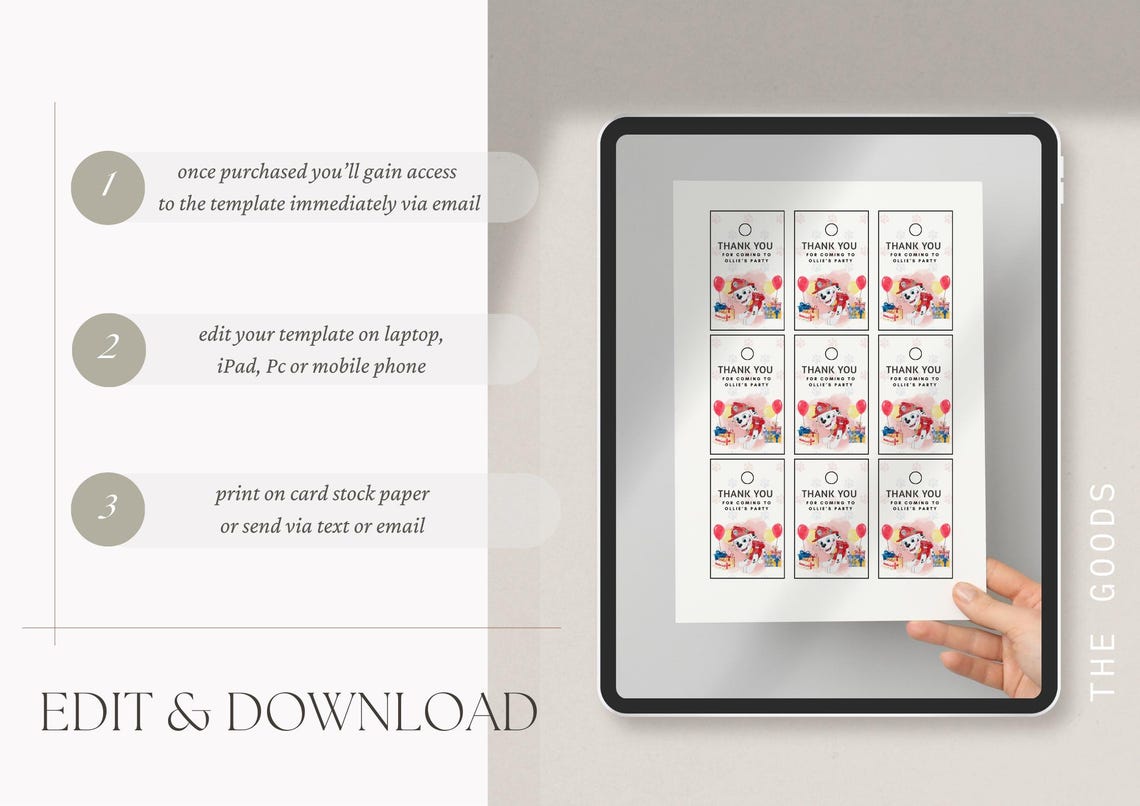 Watercolor Paw-ty Gift Tags: Editable Birthday Thank You (printable) - Etsy