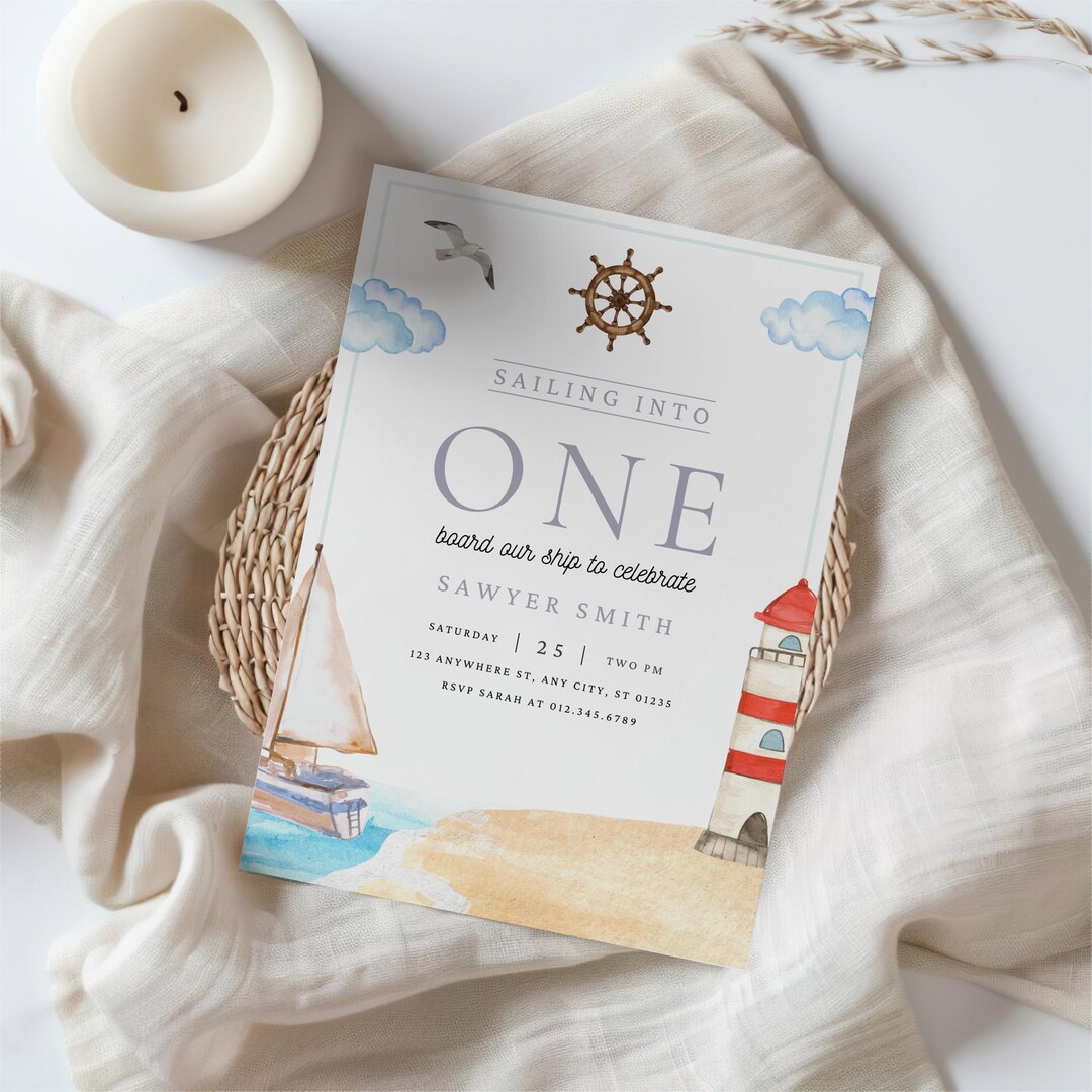 Sailors First Birthday Invitation | Boat Birthday Theme | Editable Boys ...