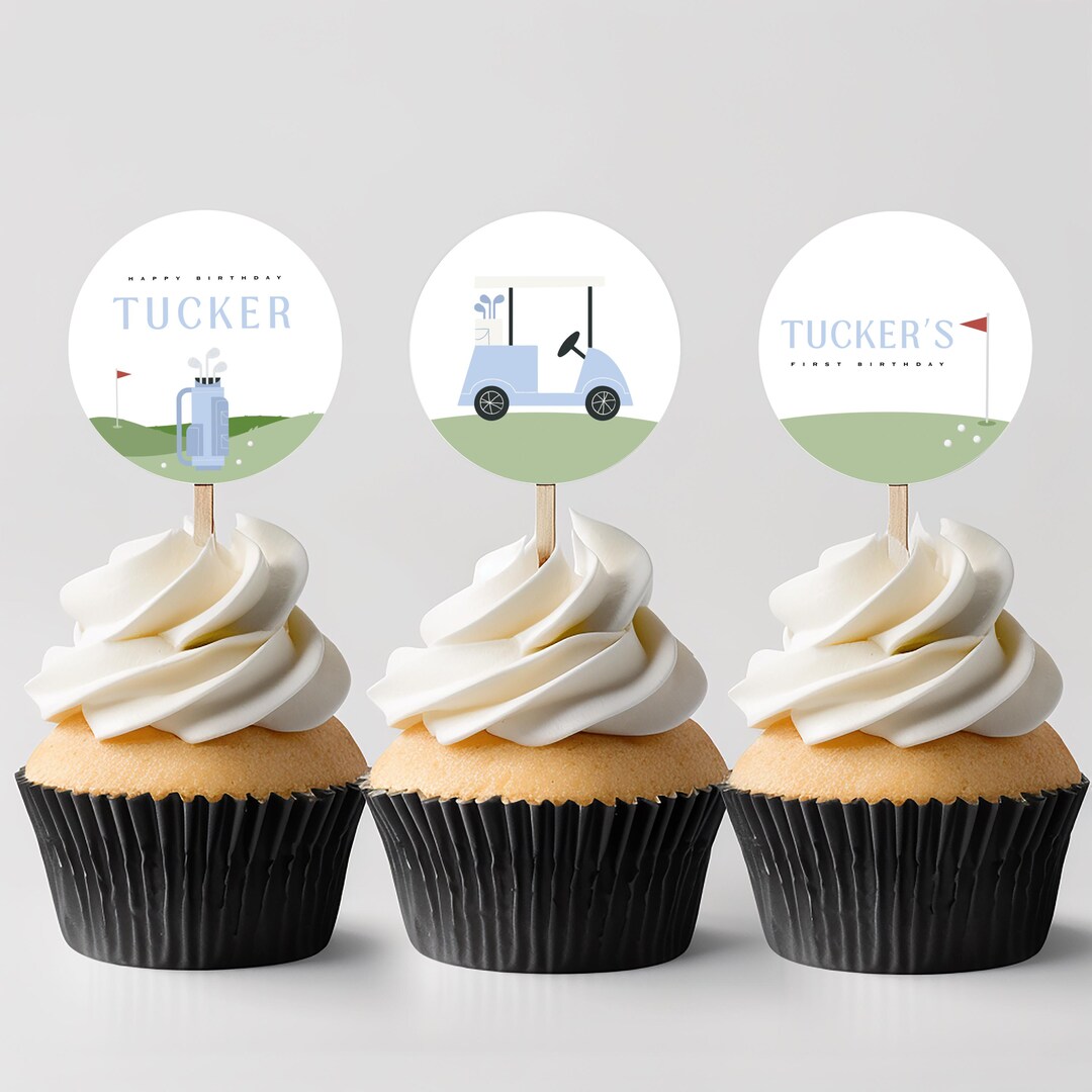 Golf Birthday Cupcake Toppers, Hole in One First Birthday Editable ...