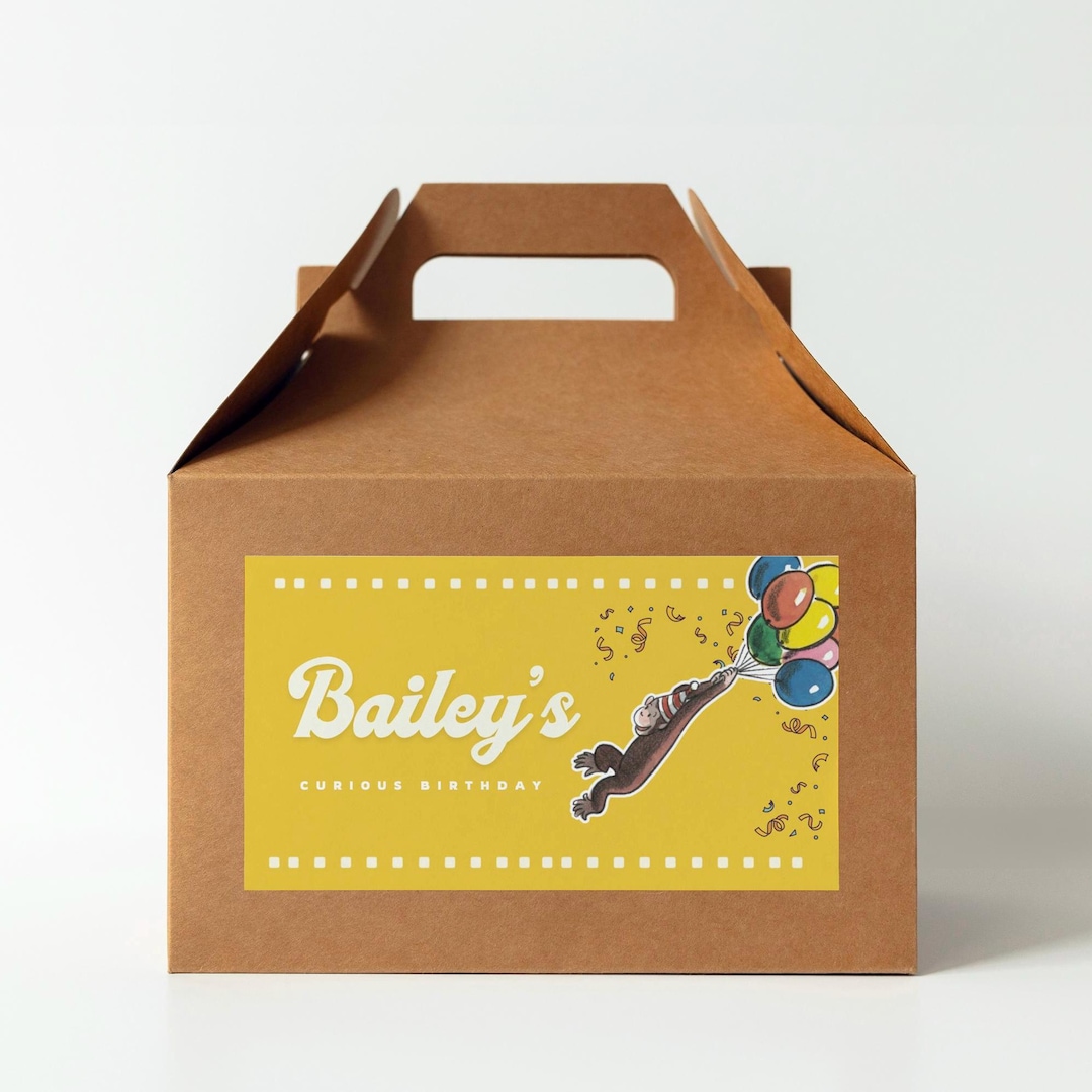 Vintage Curious George Birthday Gable Label: Editable Treat Box ...