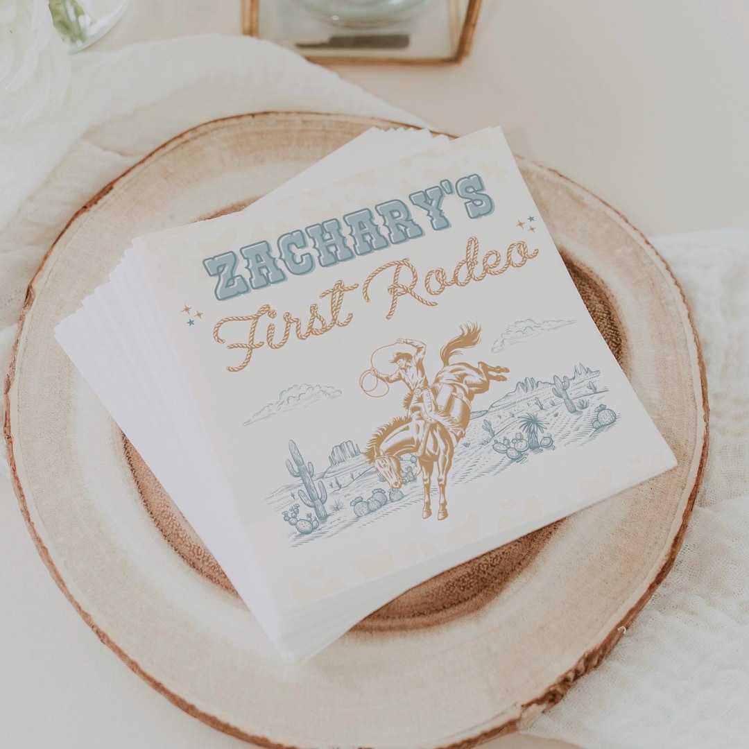 Cowboy Birthday Napkins: Blue Rodeo Party Favors (digital Template) - Etsy