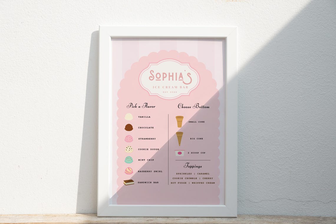 Editable Ice Cream Bar Menu Sign, Printable Ice Cream Bar Sign, Ice ...