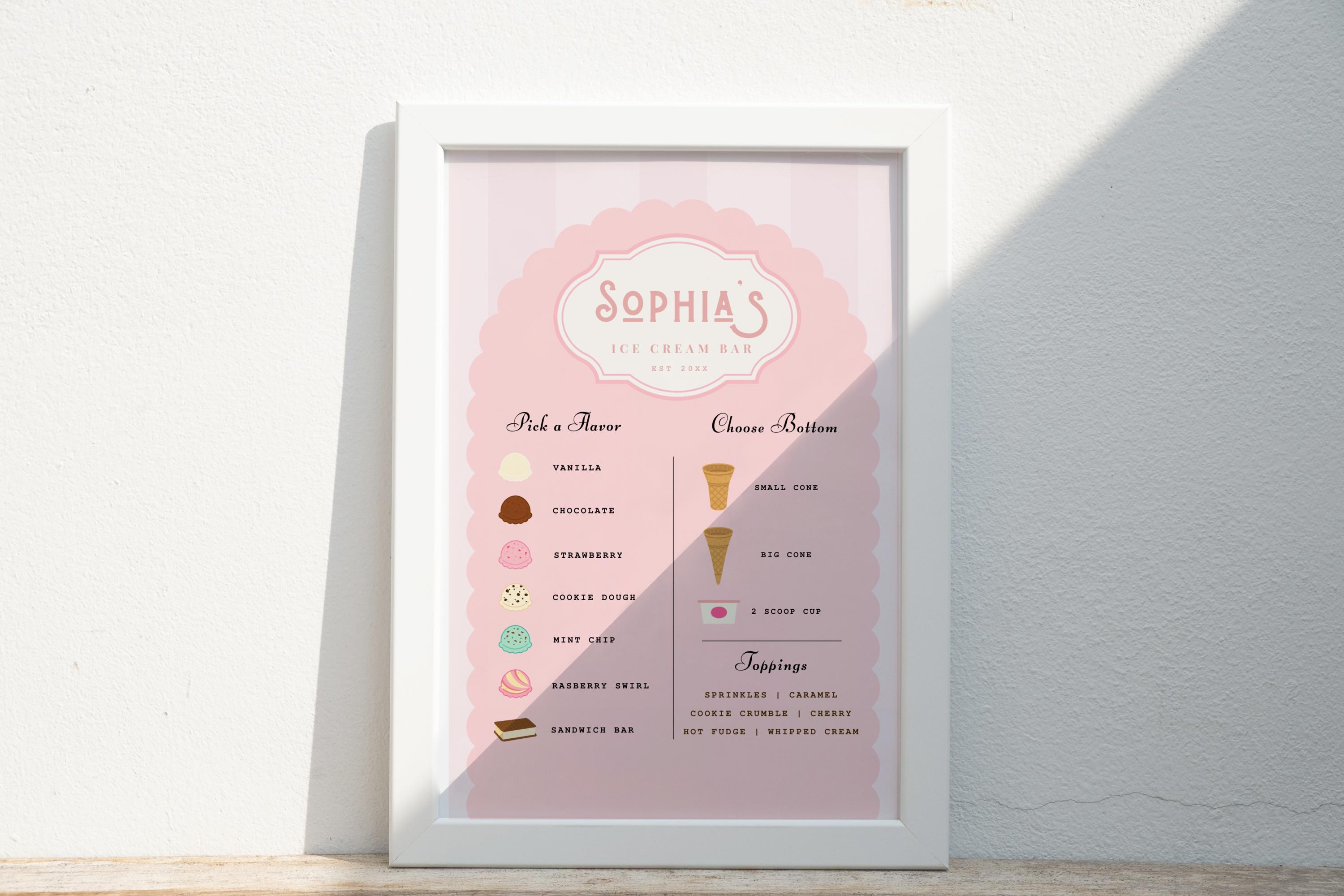 Editable Ice Cream Bar Menu Sign, Printable Ice Cream Bar Sign, Ice ...