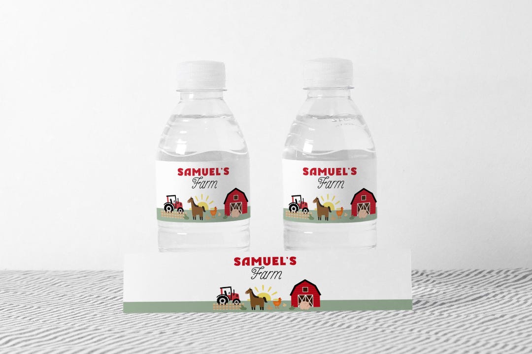 Farm Theme Birthday Water Bottle Labels: First Birthday Party Favors ...