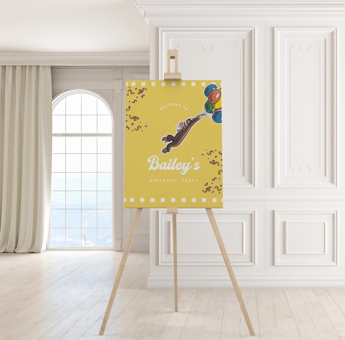 Vintage Curious George Birthday Gable Label: Editable Treat Box ...