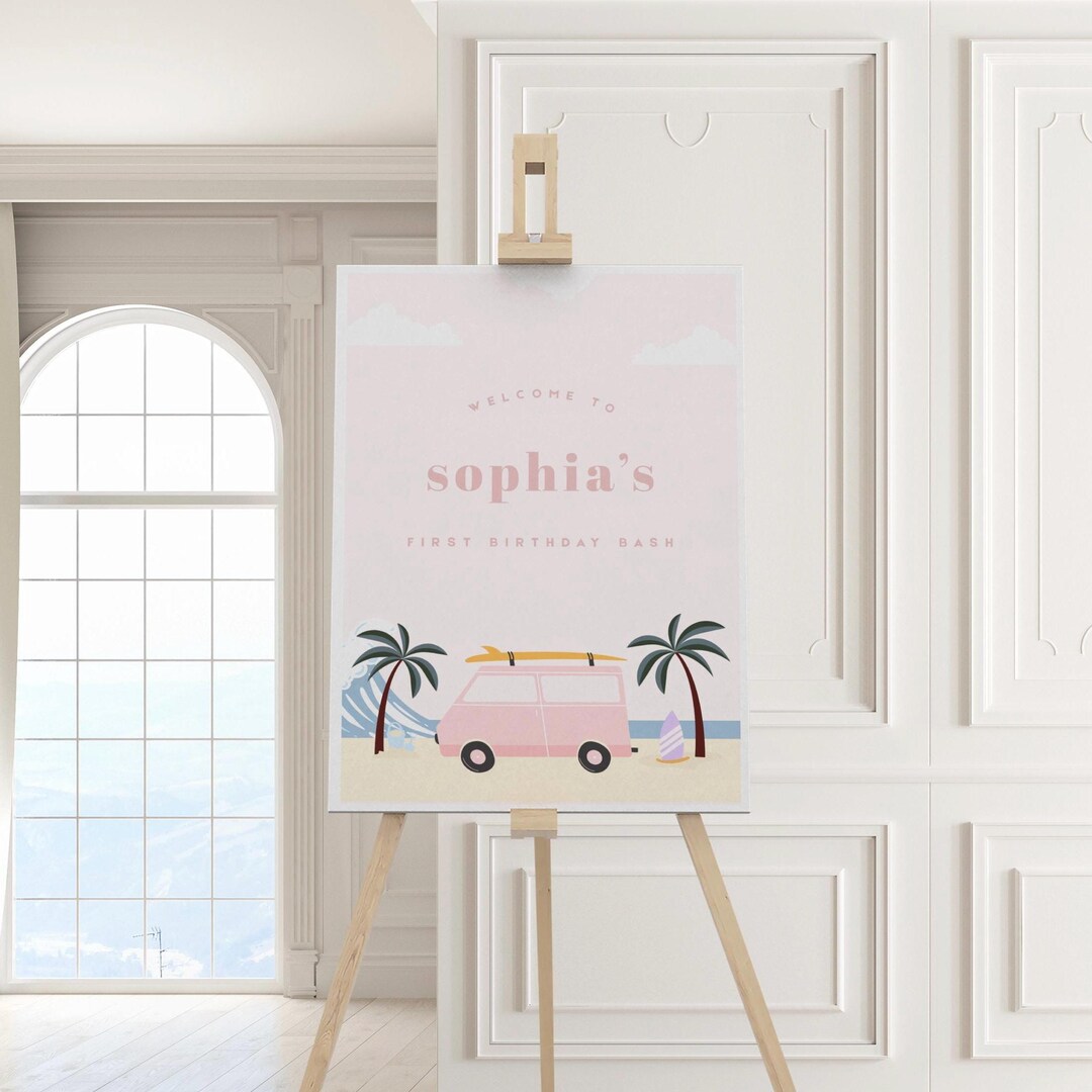 Editable Retro Surf Birthday Welcome Sign, Printable Welcome Board ...