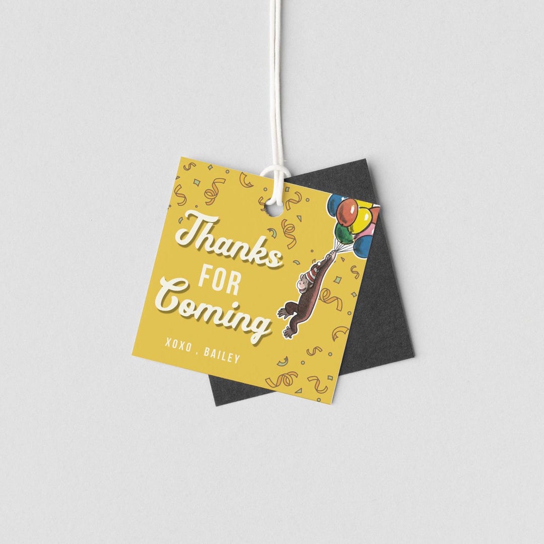 Editable Vintage Curious George Gift Tags | Birthday Thank You Tags ...