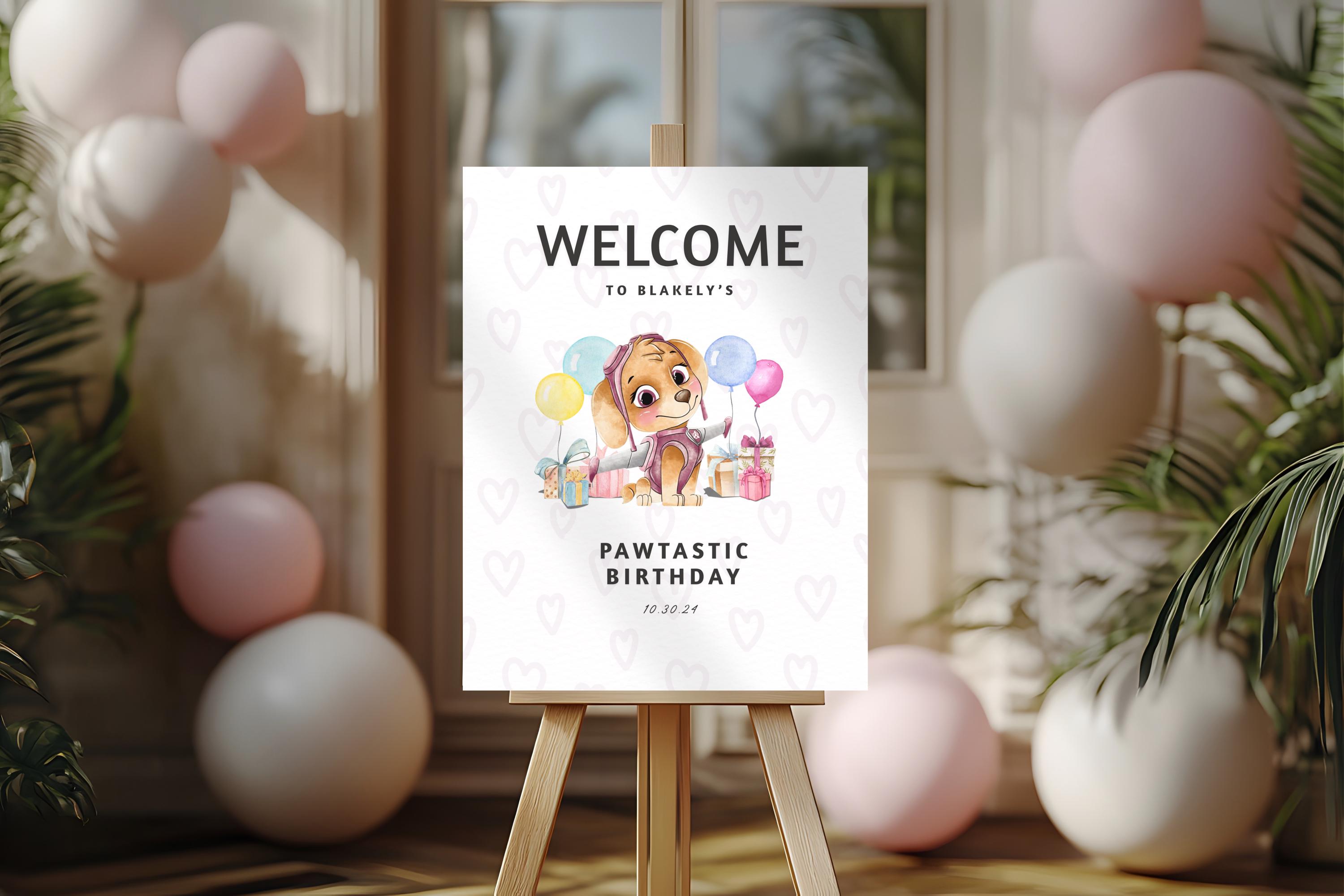 Editable Watercolor Paw - Pawty Welcome Board, Printable Welcome Sign ...