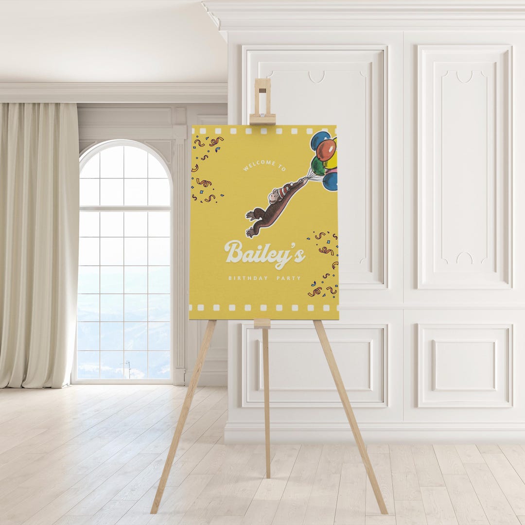 Vintage Curious George Birthday Welcome Sign (digital Download) - Etsy