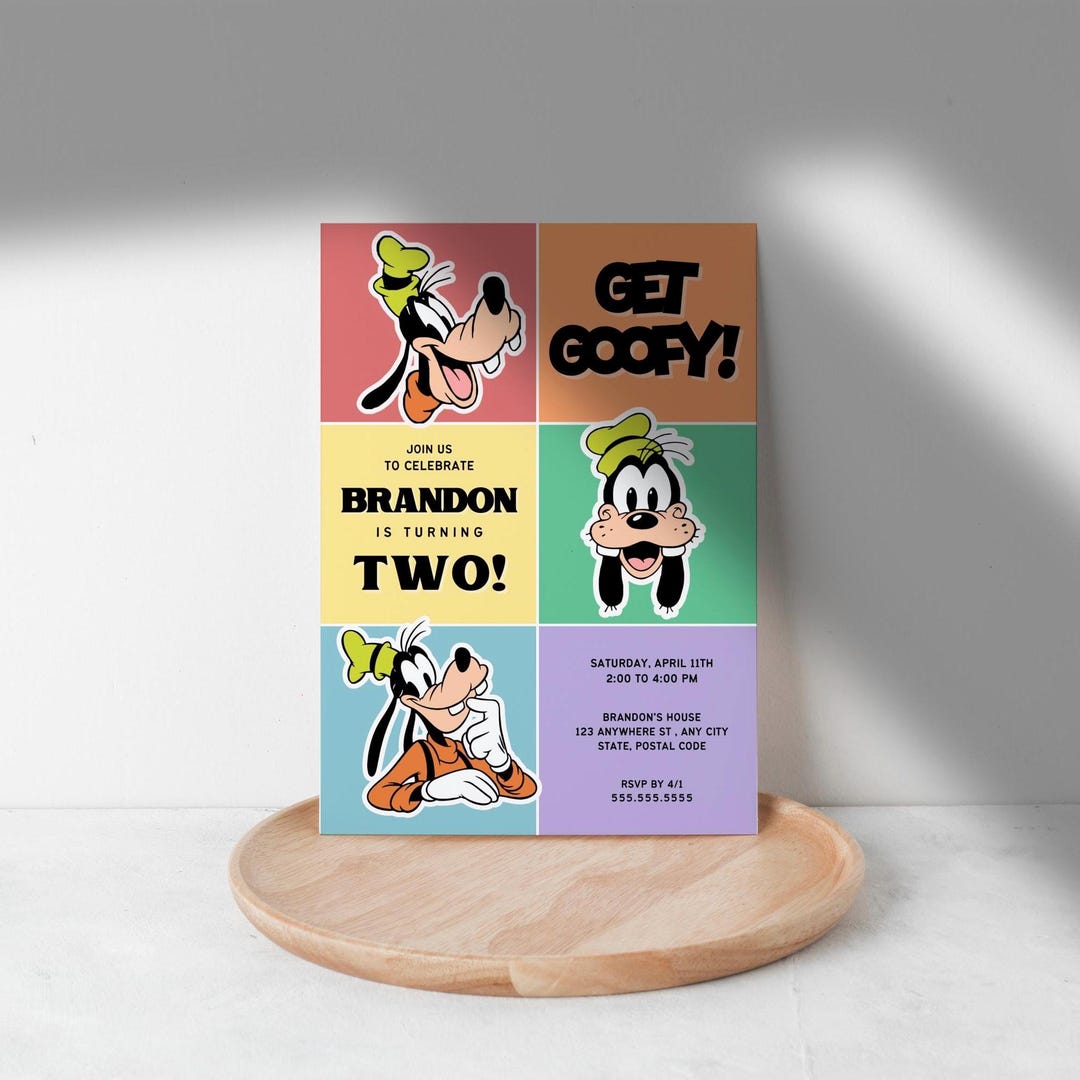 Classic Goofy Birthday Invitation Editable Birthday Invite Neutral ...
