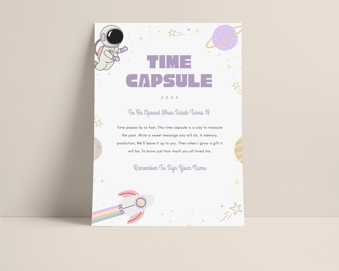 Editable Space Time Capsule Sign: Pink Galaxy Birthday Party (digital ...