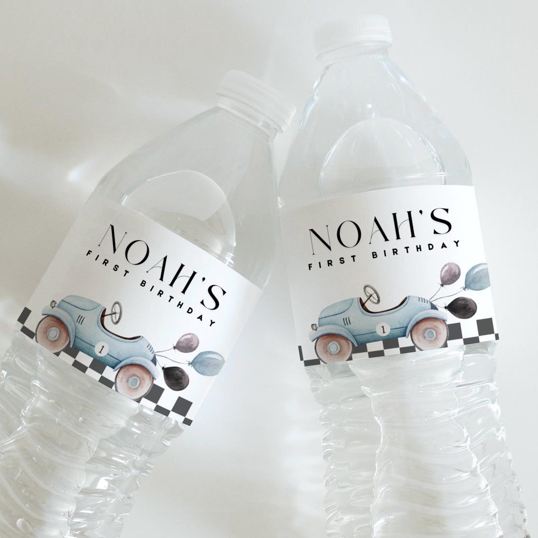 Blue Car Bottle Label Template, Vintage Vehicle Party Decorations ...