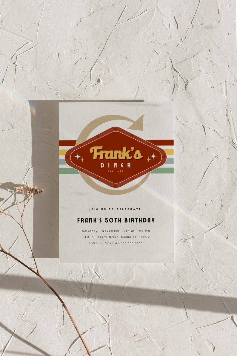 50s Retro Diner Birthday Menu Table Sign: Editable Vintage Stationery ...