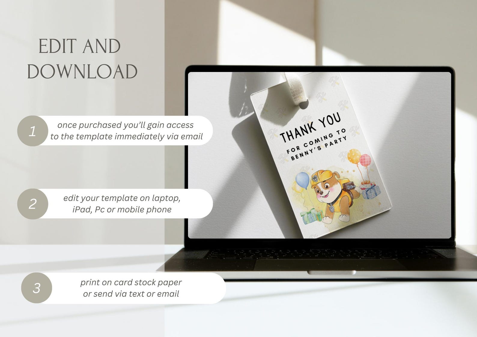 Watercolor Paw-ty Gift Tags: Editable Birthday Thank You (printable) - Etsy