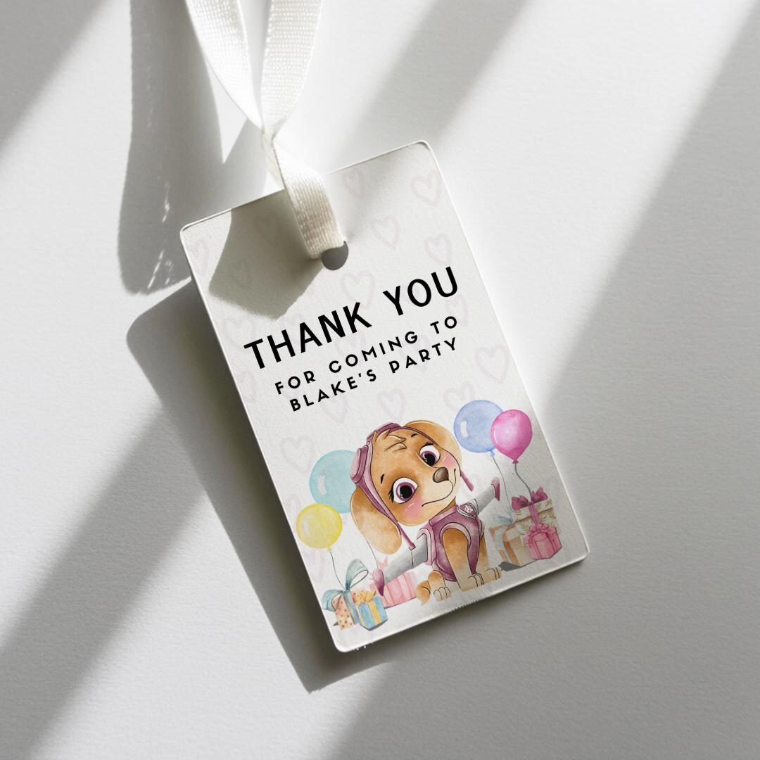 Editable Watercolor Paw-ty Gift Tags, Happy Birthday Thank You Gift ...