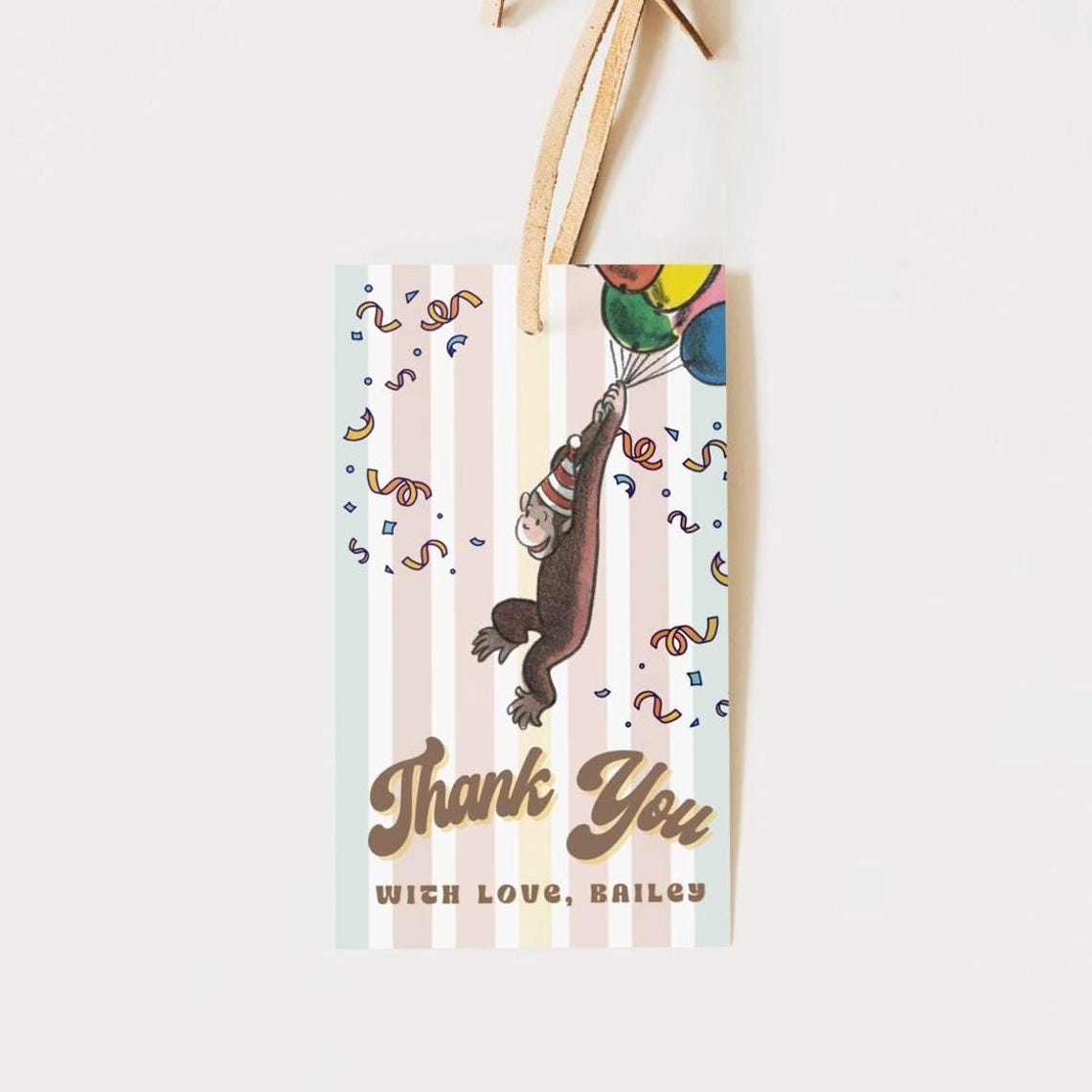 Editable Curious George Gift Tags: Birthday Thank You (digital) - Etsy