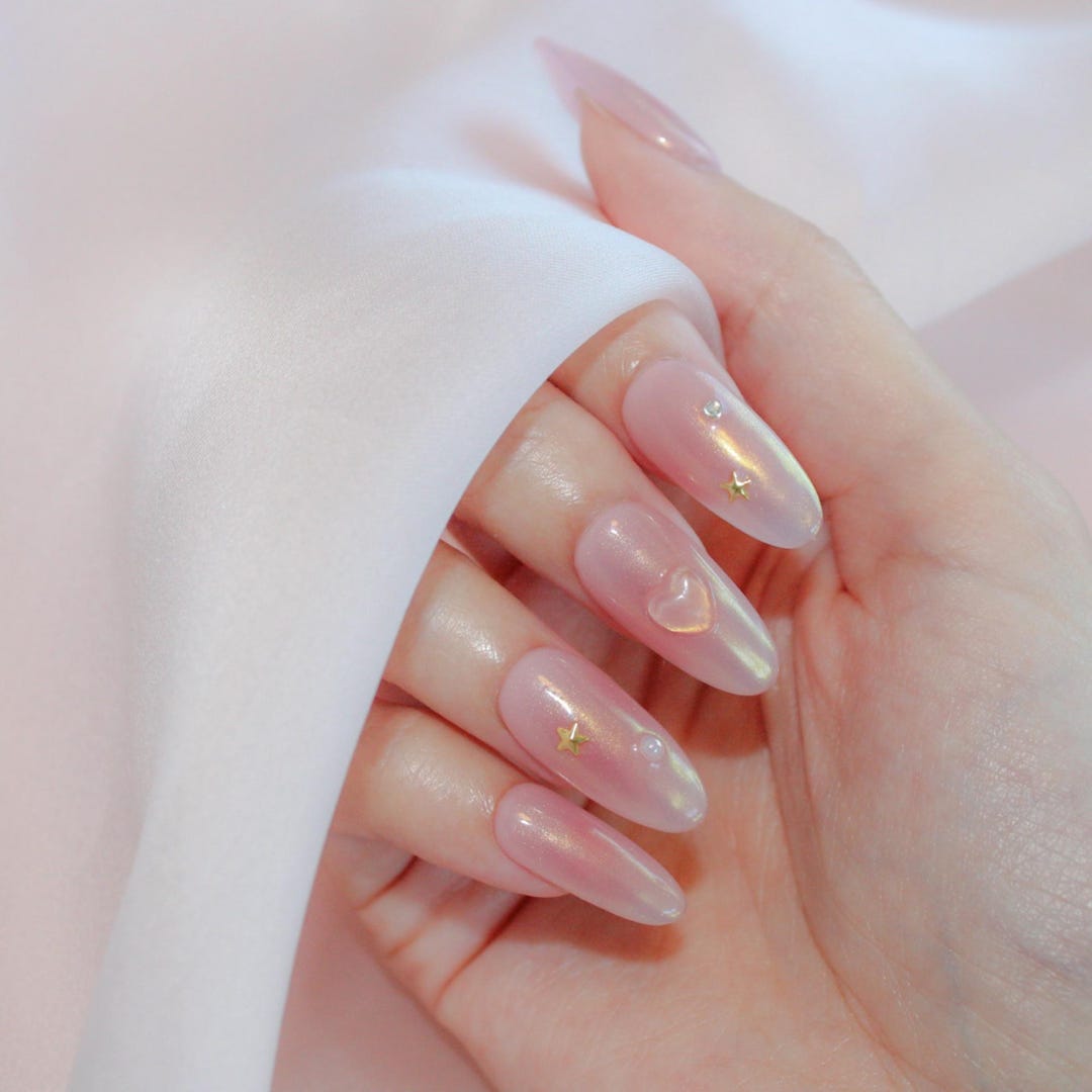 Shy Stardust Press on Nails | Gradient Chrome Tip Kawaii Blushing Muted ...