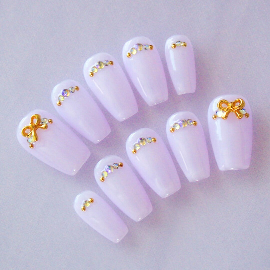 Tiara Press on Nails, Pastel Purple Princesscore Basic Dainty Elegant ...