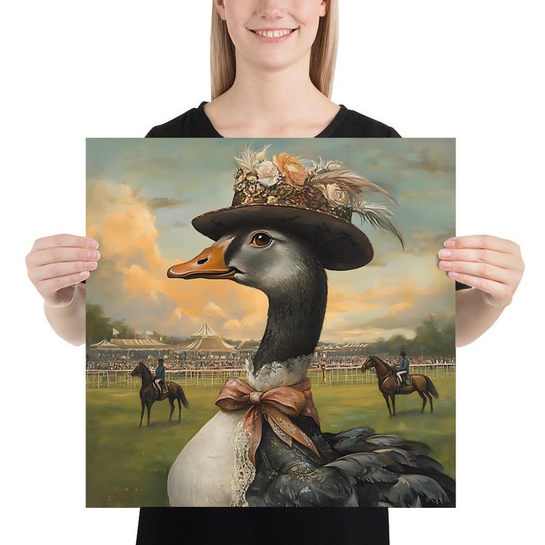 Victorian Goose at the Horse Show Poster, Goose Head Human Body, Animal ...