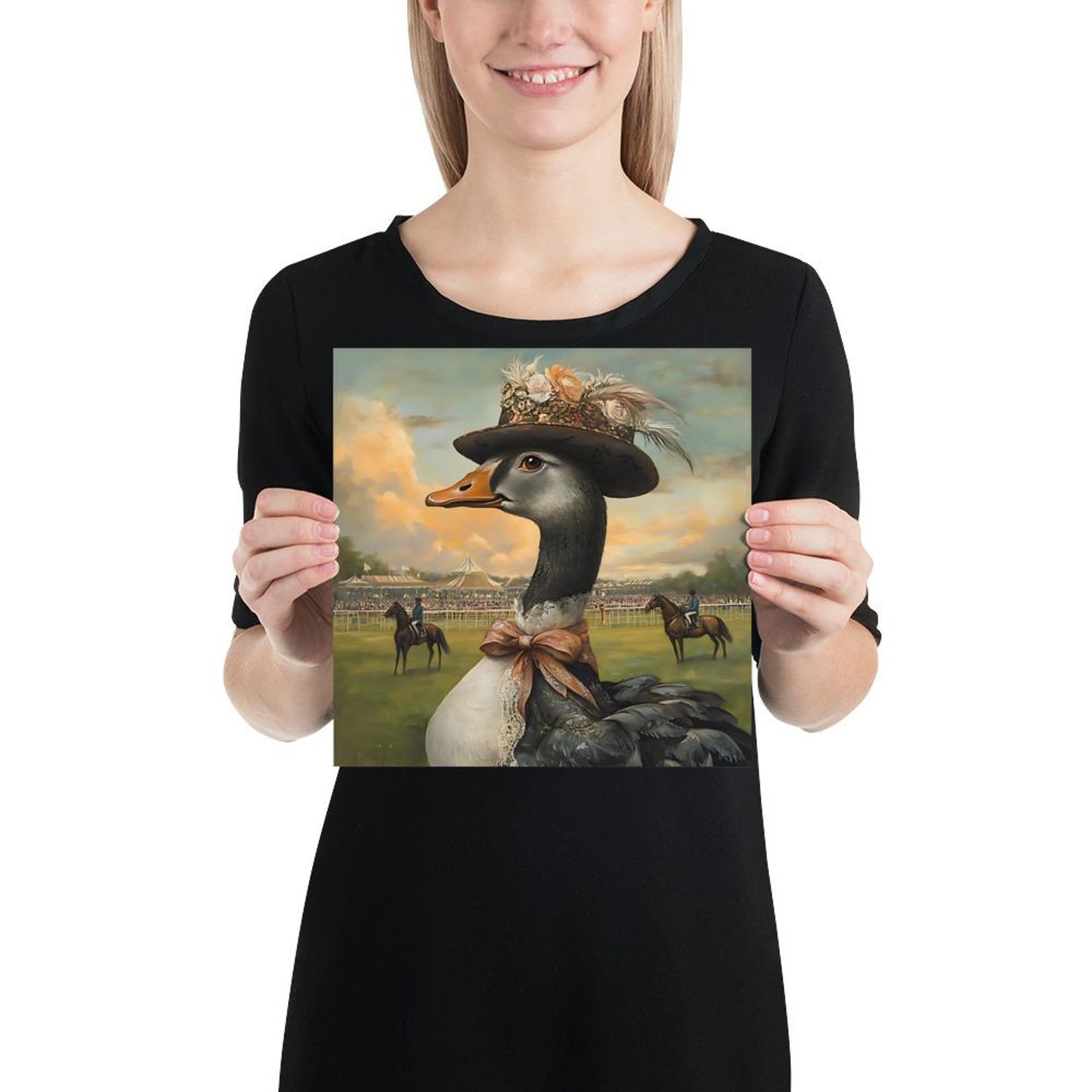 Victorian Goose at the Horse Show Poster, Goose Head Human Body, Animal ...
